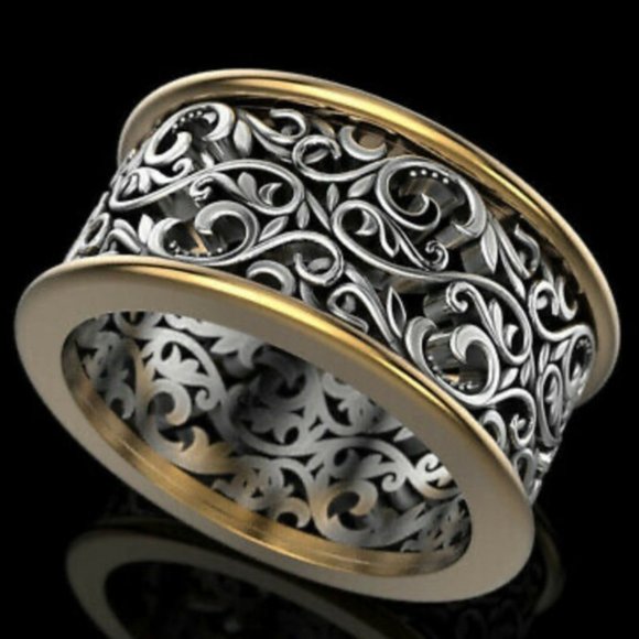 Jewelry | New Sterling Silver And 18k Gold Plated Unique Band Ring ...